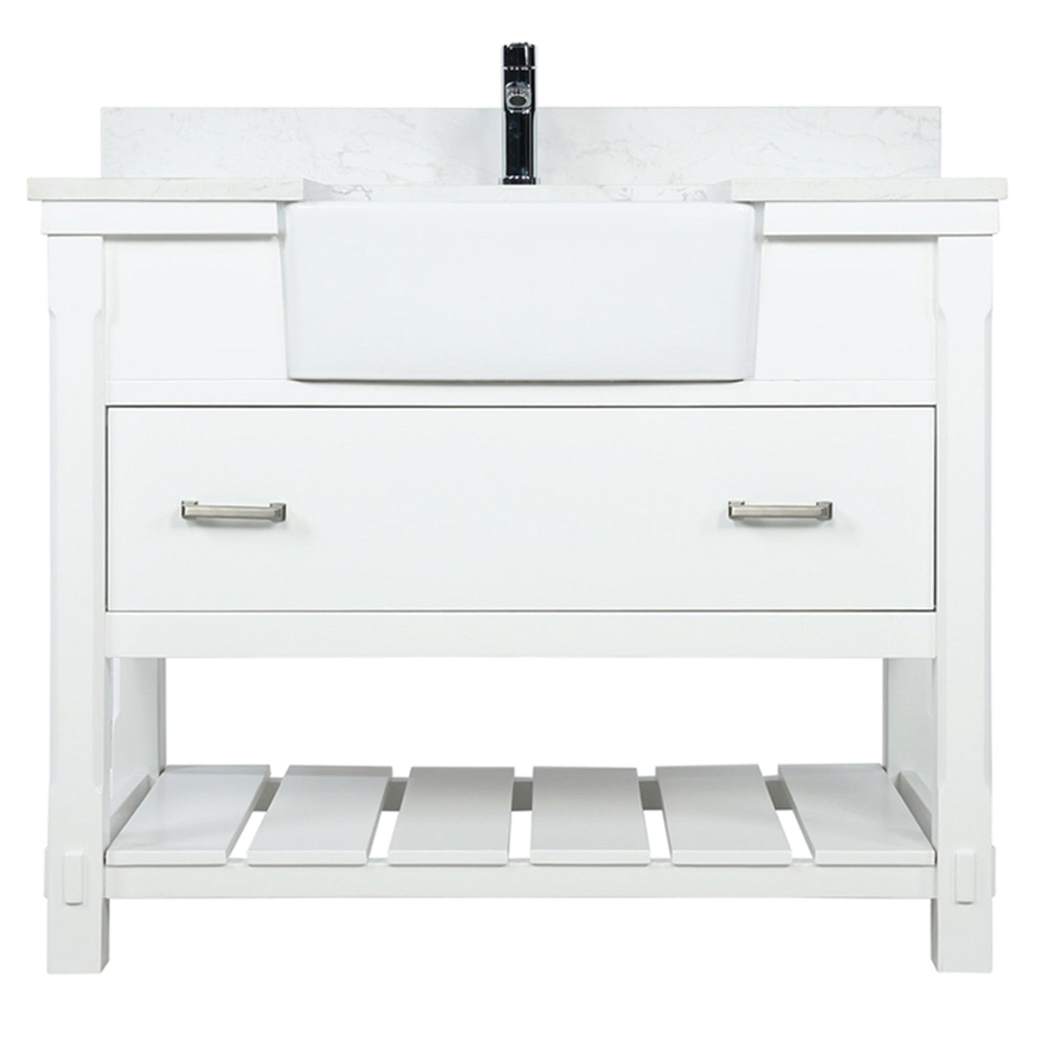 Georgia 42" Single Bathroom Vanity Set in White and Composite Carrara